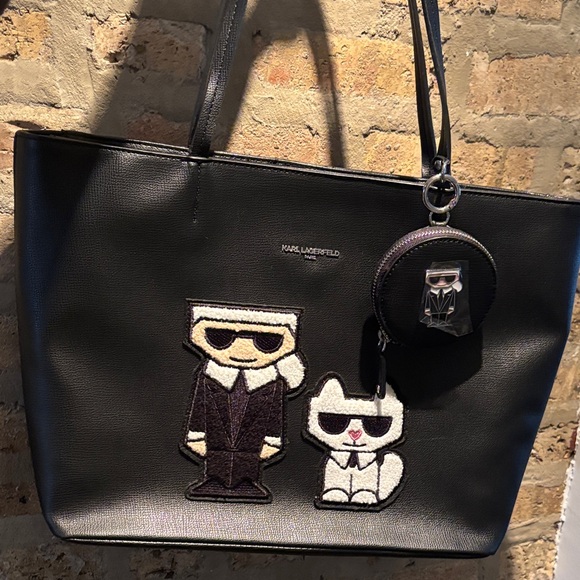 Karl Lagerfeld | Bags | Karl Lagerfeld Black Tote With Iconic Patches ...